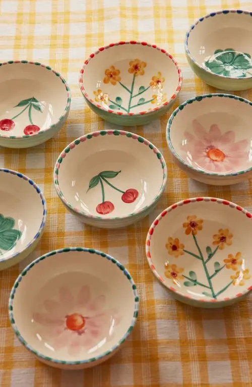 RICE BY RICE Set Of 6 Hand-painted Ceramic Bowls - Blue Multi