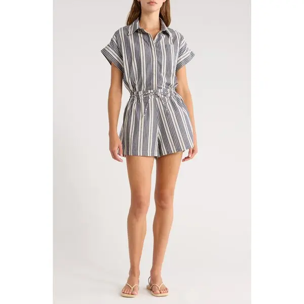 Faithfull The Brand Cyrene Tie Waist Romper - Antique Navy Stripe