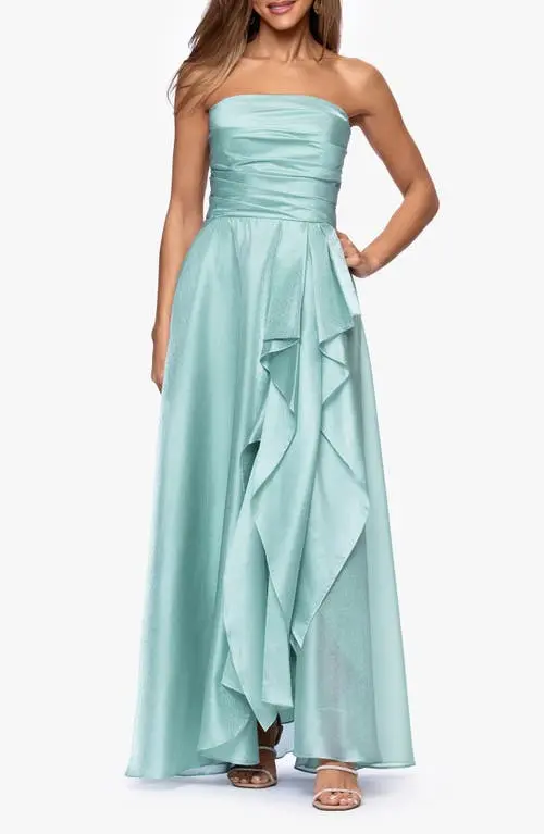 XSCAPE EVENINGS Strapless Ruffle Detail Metallic Organza Gown - Seafoam