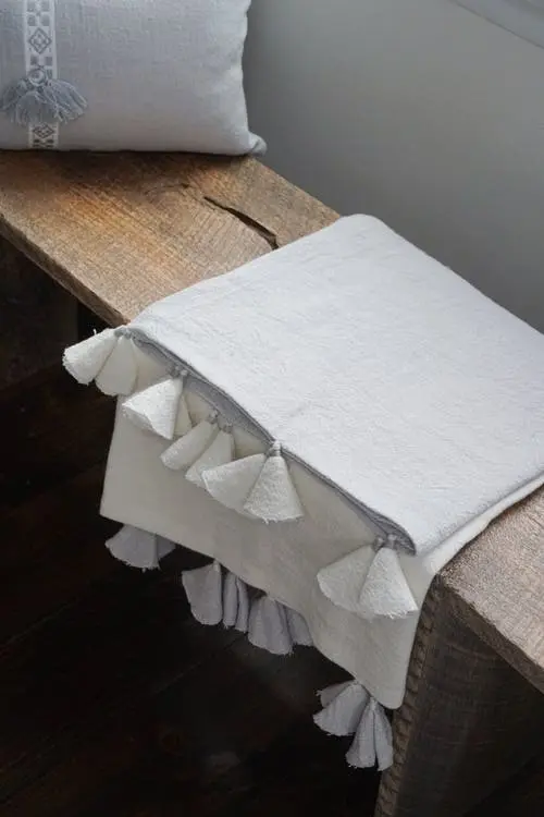 Anaya Light Colorblocked Linen Blanket With Tassels