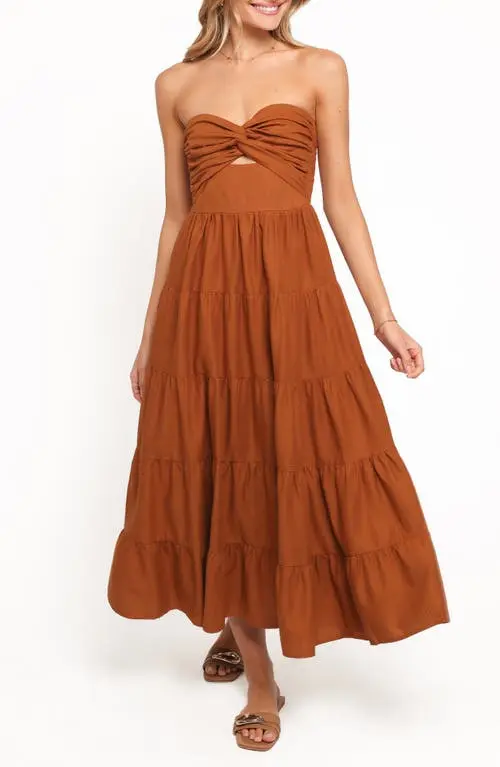 PETAL & PUP Sitara Tiered Strapless Maxi Dress - Brown