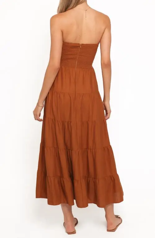 PETAL & PUP Sitara Tiered Strapless Maxi Dress - Brown
