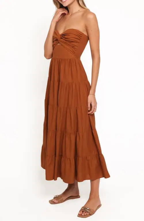 PETAL & PUP Sitara Tiered Strapless Maxi Dress - Brown