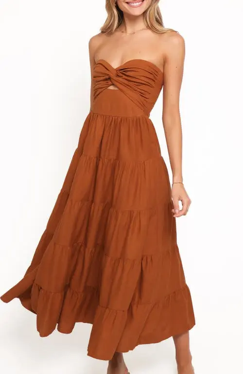 PETAL & PUP Sitara Tiered Strapless Maxi Dress - Brown