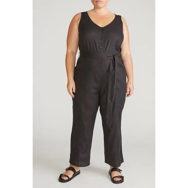 Universal Standard Sleeveless Tie-waist Linen Jumpsuit - Black