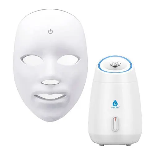 PURSONIC 7-in-1 Led Light Therapy Face Mask & Facial Steamer Hot Mist Moisturizing Spa Bundle - White