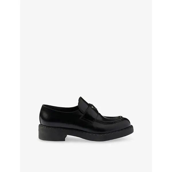 Prada Logo-plaque Leather Loafers - Black
