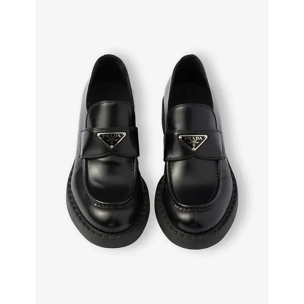 Prada Logo-plaque Leather Loafers - Black