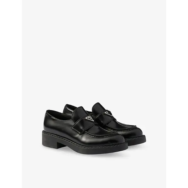 Prada Logo-plaque Leather Loafers - Black