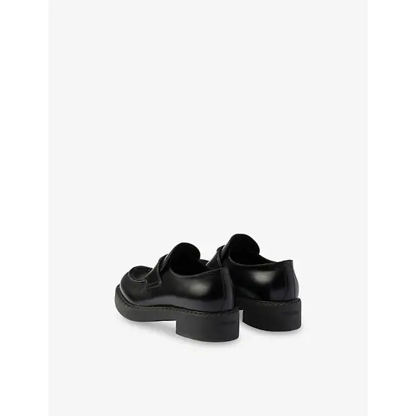 Prada Logo-plaque Leather Loafers - Black