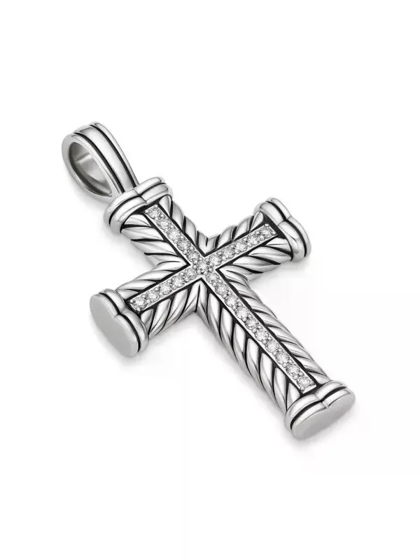 David Yurman Sterling Chevron Cross Diamond Pendant