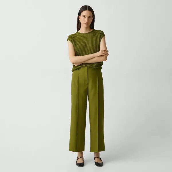 Theory Deep Pleat City Twill Pant - Avocado