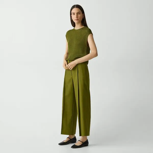 Theory Deep Pleat City Twill Pant - Avocado