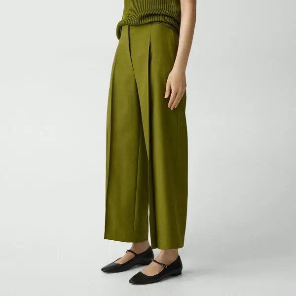 Theory Deep Pleat City Twill Pant - Avocado