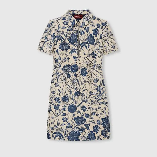 Gucci Flora Cotton Boucl Jacquard Dress - Blue | Editorialist