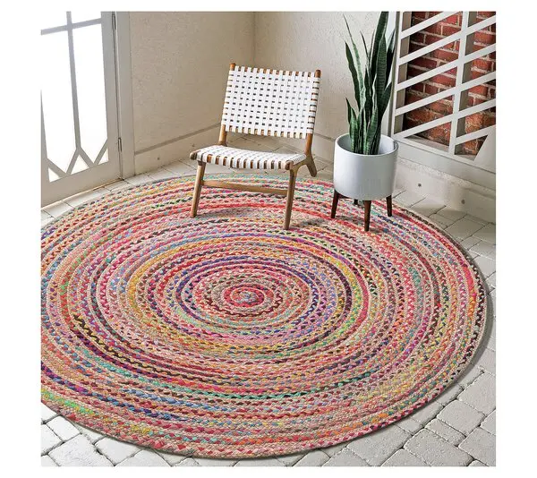 OX BAY TRADING CO. Ox Bay Ingrid Cotton And Jute Rainbow Indoor 7' Round Rug - One-color