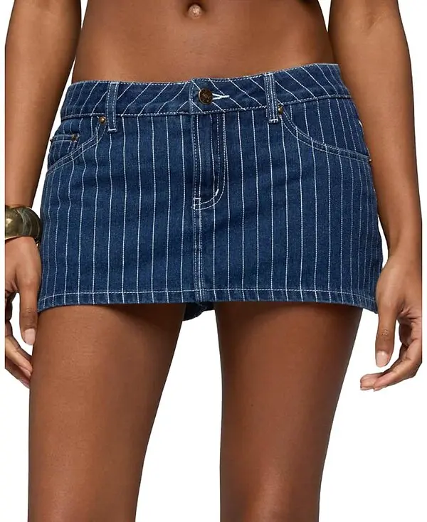 EDIKTED Camelia Denim Mini Skort - Blue-and-white