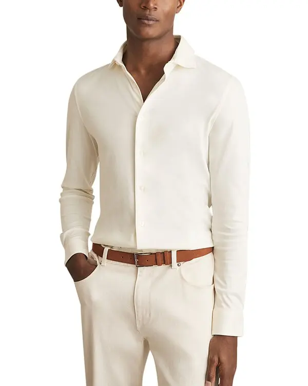 REISS Duke Airwater Finish Cotton Jersey Shirt - Ecru