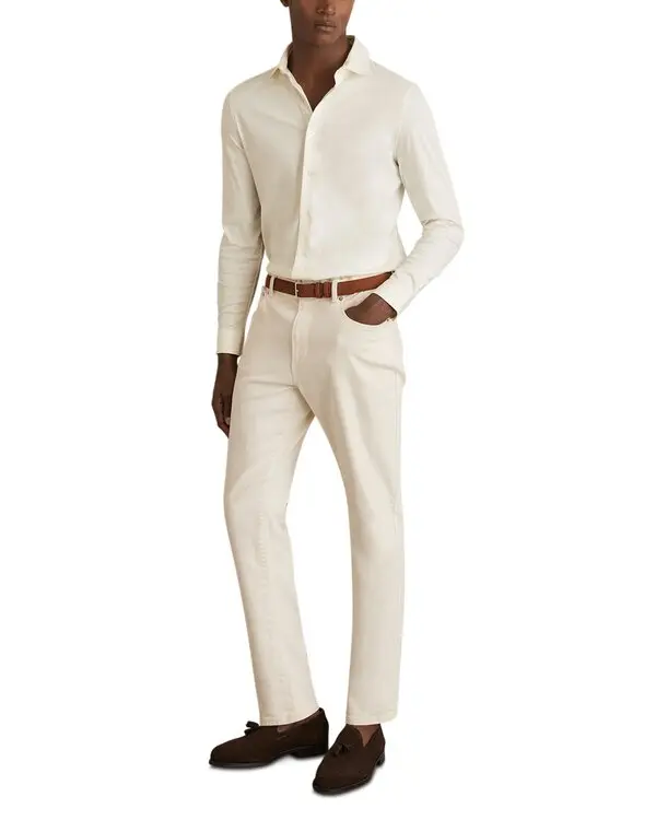 REISS Duke Airwater Finish Cotton Jersey Shirt - Ecru