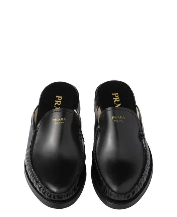 Prada Brushed Leather Mules - Black