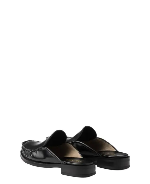 Prada Brushed Leather Mules - Black