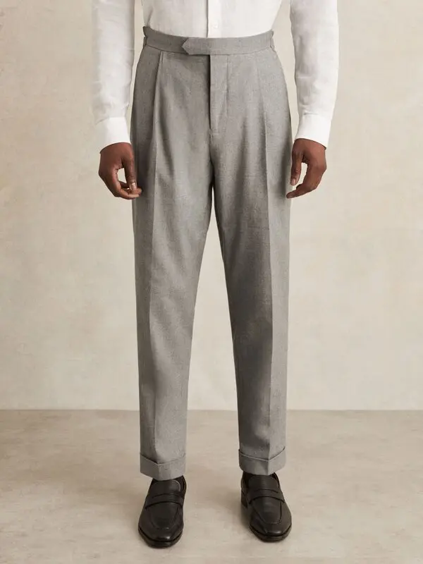 REISS Tailored-fit Herringbone Trousers - Grey