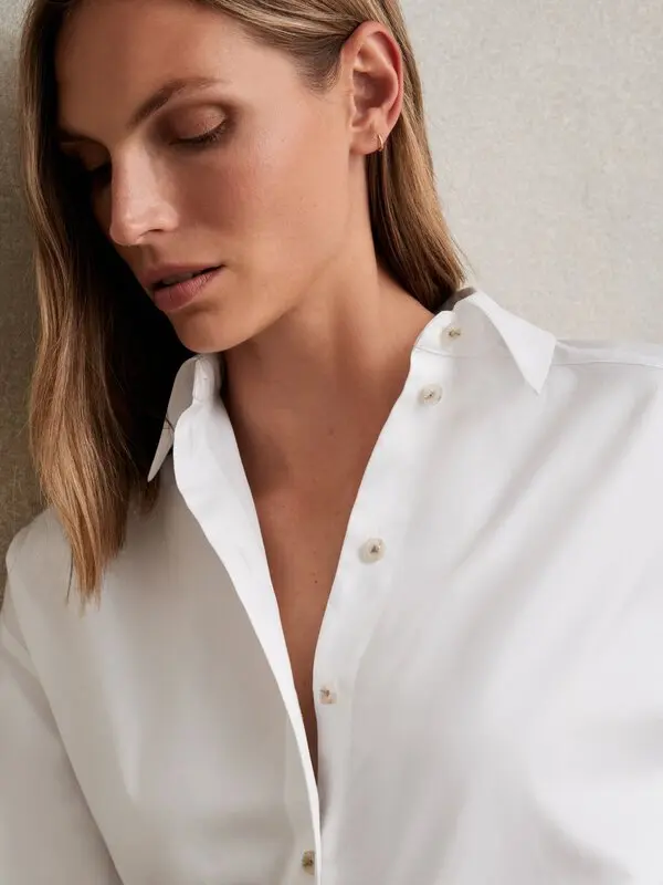 REISS Callie Cotton Oxford Shirt - White