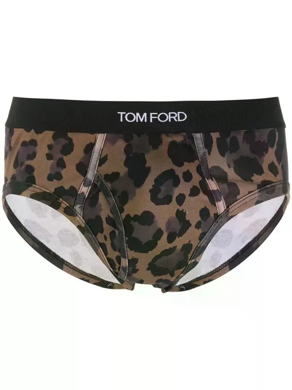 TOM FORD Leopard Cotton Briefs - Brown