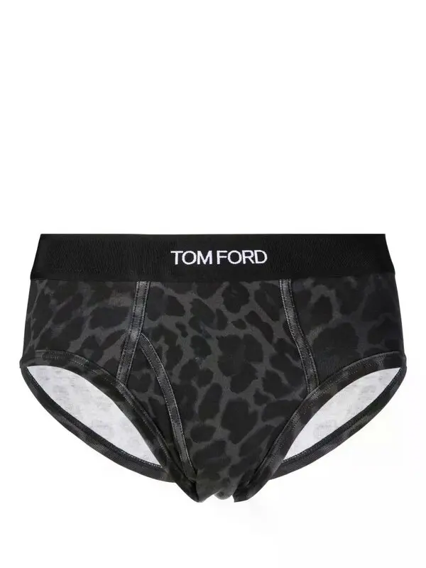 TOM FORD Logo-band Leopard-print Briefs - Grey