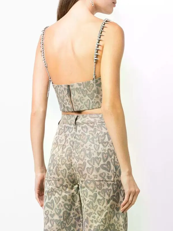 AREA Heart Leopard-print Bustier Top