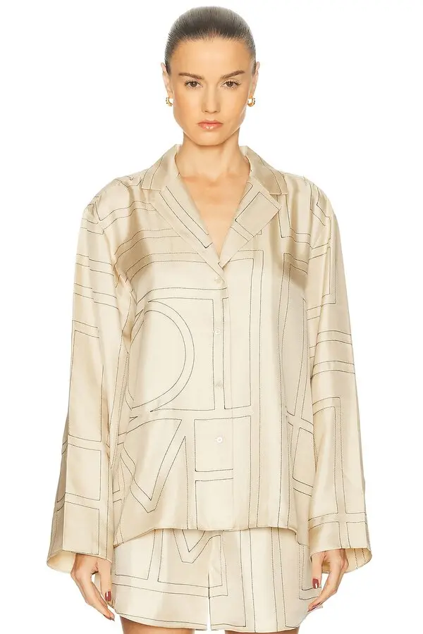 TOTEME Monogram Silk Pj Top - Ivory Monogram