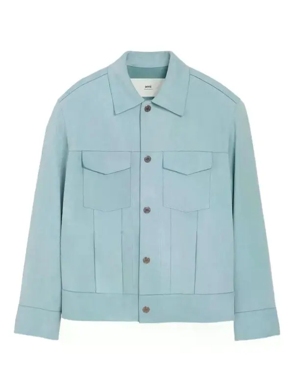 Ami Leather Trucker Jacket - Blue