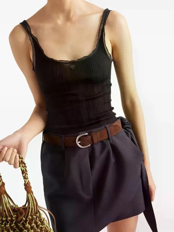 Prada Ribbed Cotton Top - Black