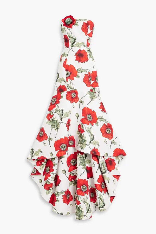 Oscar De La Renta Strapless Floral-print Faille Gown - Red