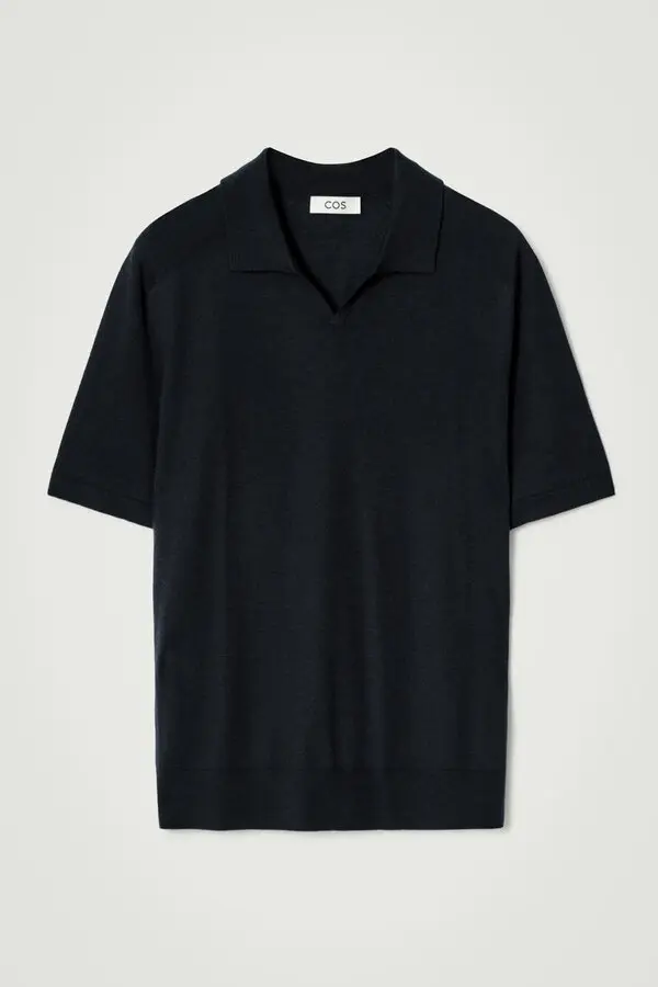 Cos Fine-knit Cashmere Open-collar Polo Shirt - Navy