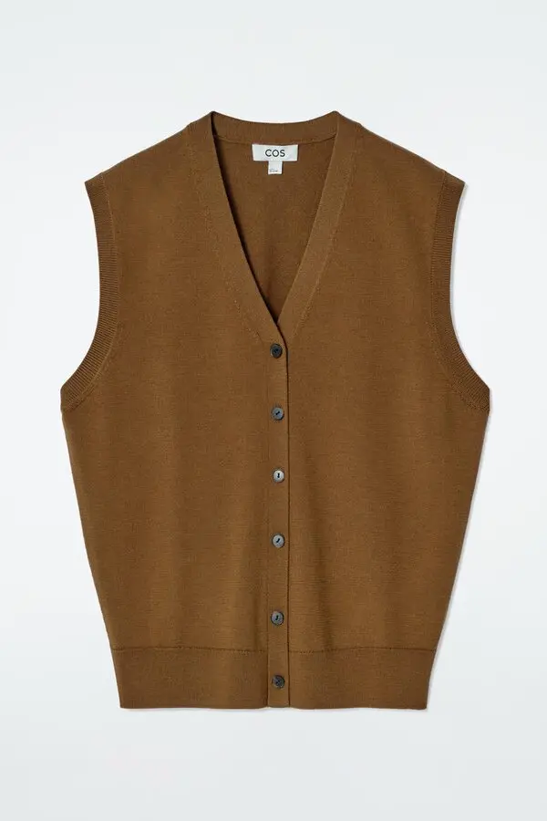 Cos V-neck Merino Wool Vest - Beige