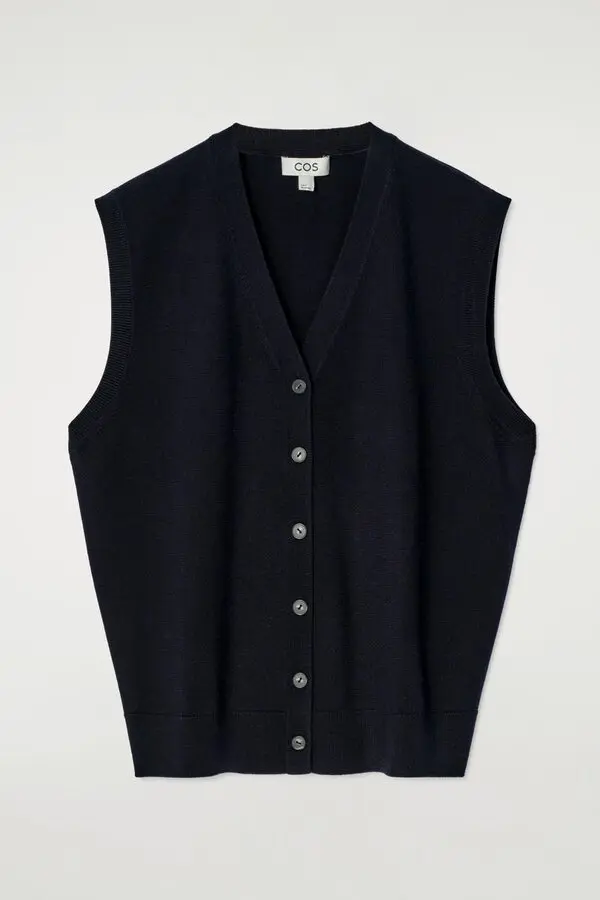 Cos V-neck Merino Wool Vest - Navy