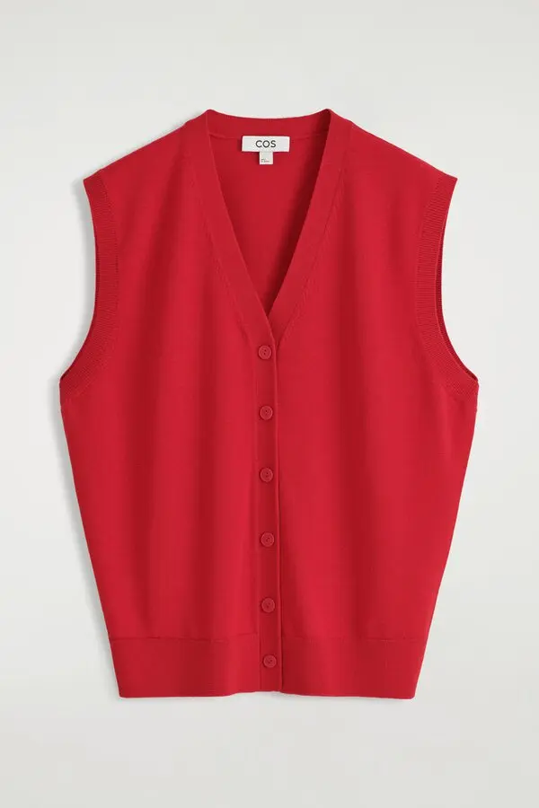 Cos V-neck Merino Wool Vest - Red