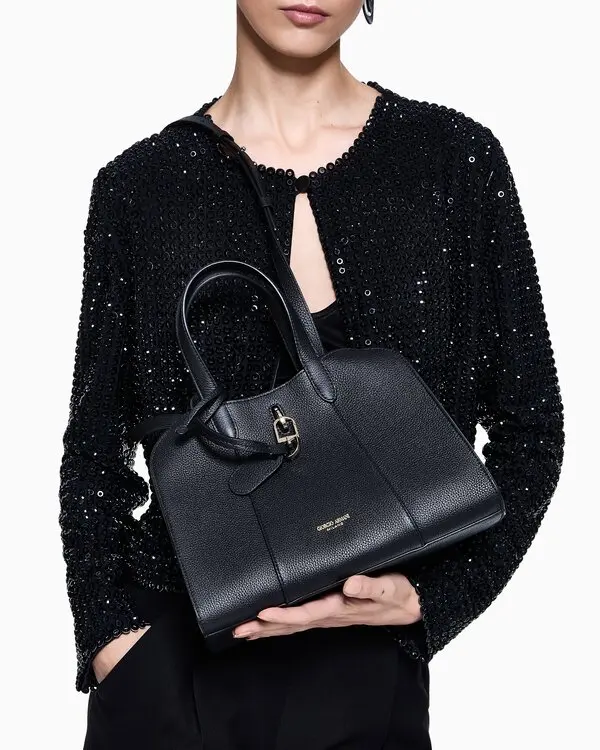 Giorgio Armani Small Pebbled Leather Tote Bag