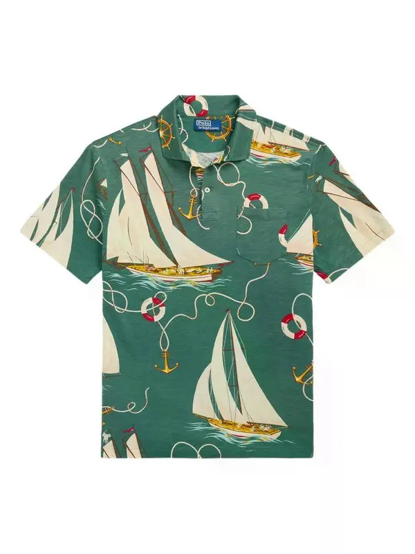 Polo Ralph Lauren Sailboat-print Short-sleeve Polo Shirt - Green