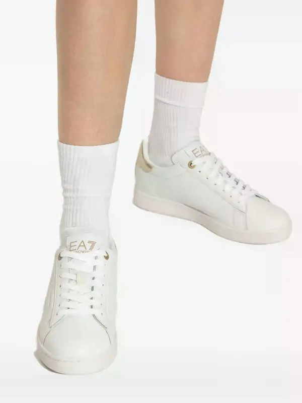 EA7 Logo-embossed Leather Sneakers - White
