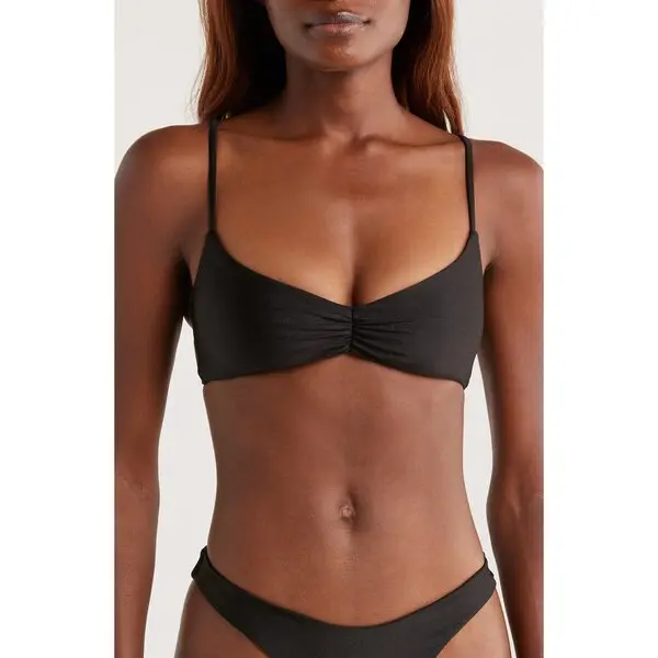 KULANI KINIS Gathered Crop Bikini Top - Twilight Black