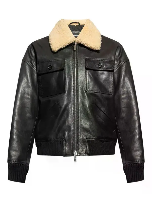 Dsquared2 Leather Bomber Jacket - Black