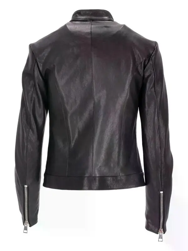 LA ROSE Color-block Leather Biker Jacket - Black
