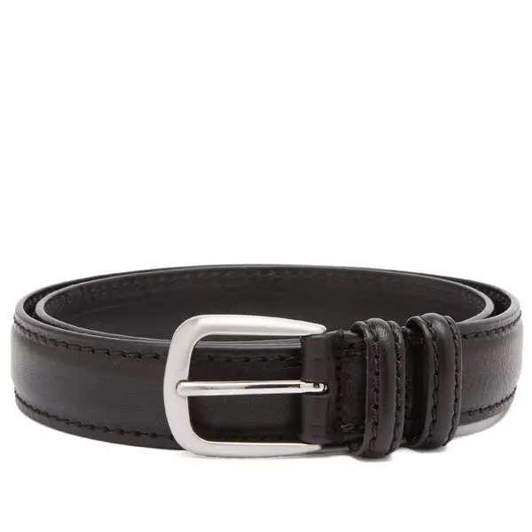 Anderson's Narrow Stitch-trimmed Leather Belt - Black