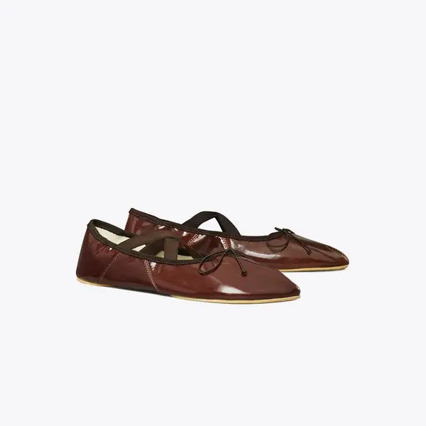 Tory Burch Peep-toe Mary Jane Ballet Flats - Russet Brown