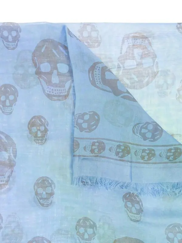 Alexander McQueen Skull-print Fringed Scarf - Blue