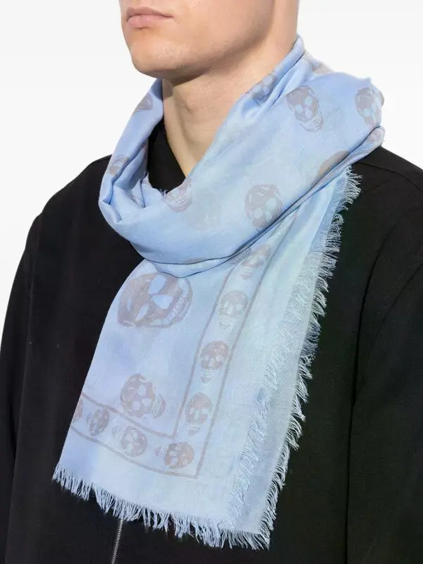 Alexander McQueen Skull-print Fringed Scarf - Blue