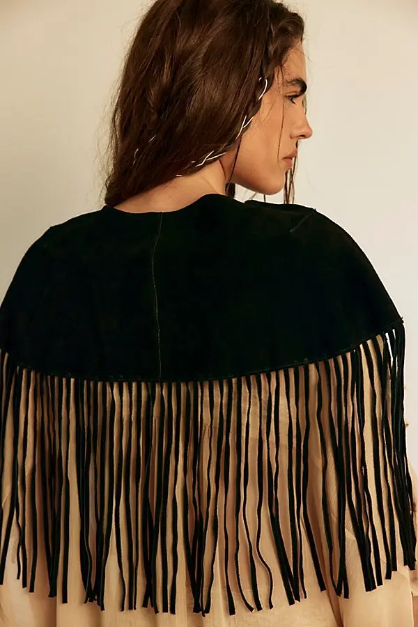 Free People Embellished Suede Cape