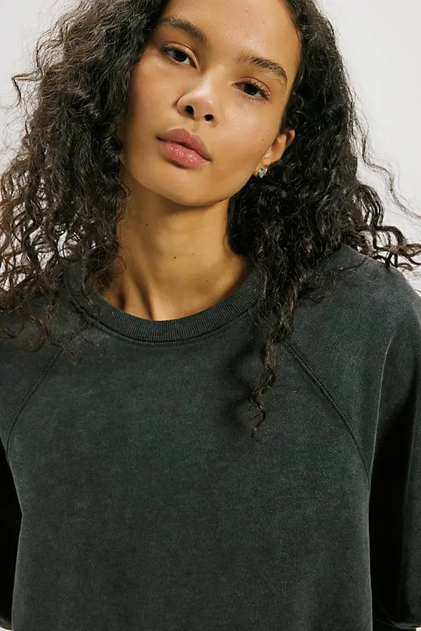 Free People Terry Sweatshirt With Puffed Sleeves - Black
